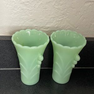 Jadeite Fire King | Accents | Vintage Jadeite Fire King Art Deco Vases ...